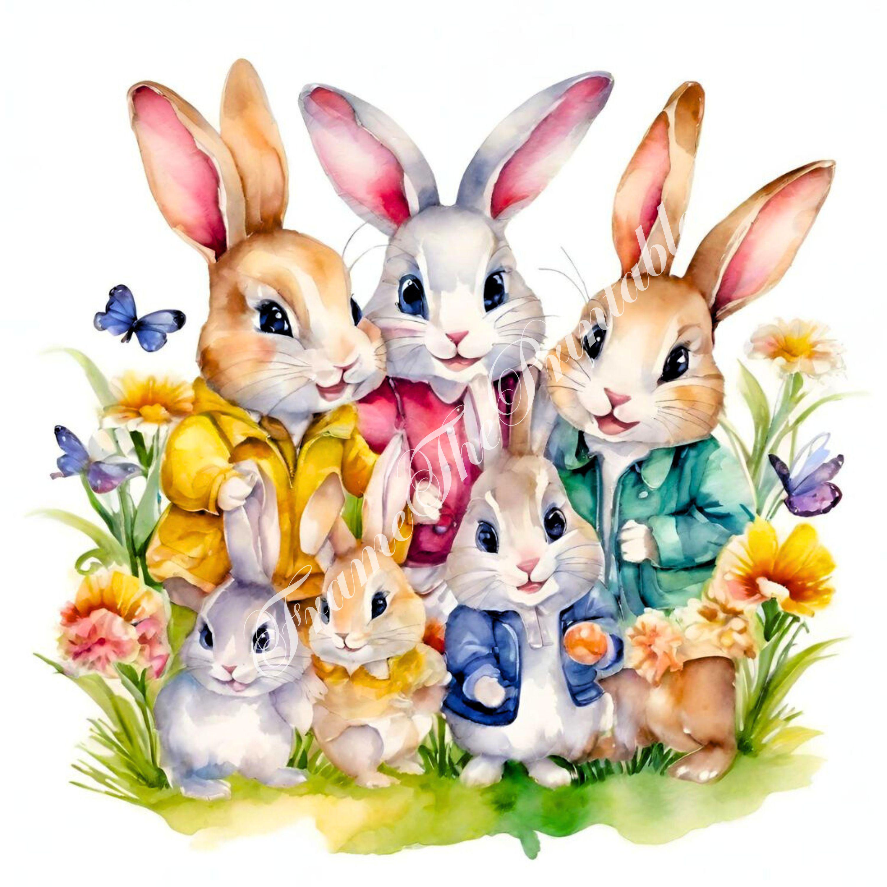 Easter Bunny Floral Family Clipart Whimsical Rabbits With Eggs Bundle ...