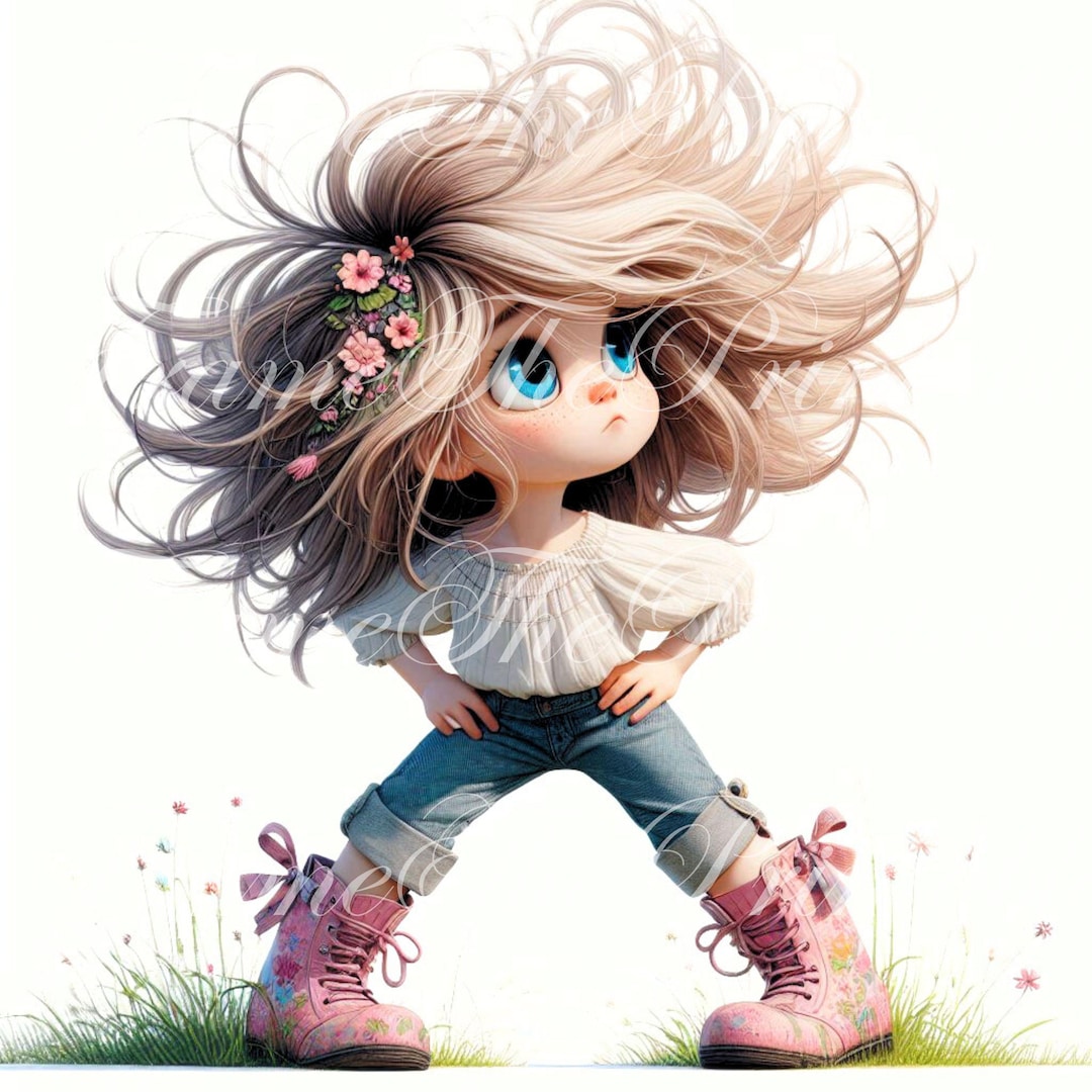 Whimsical Cartoon Girl Clipart: Fantasy Junk Journal PNG Downloads ...