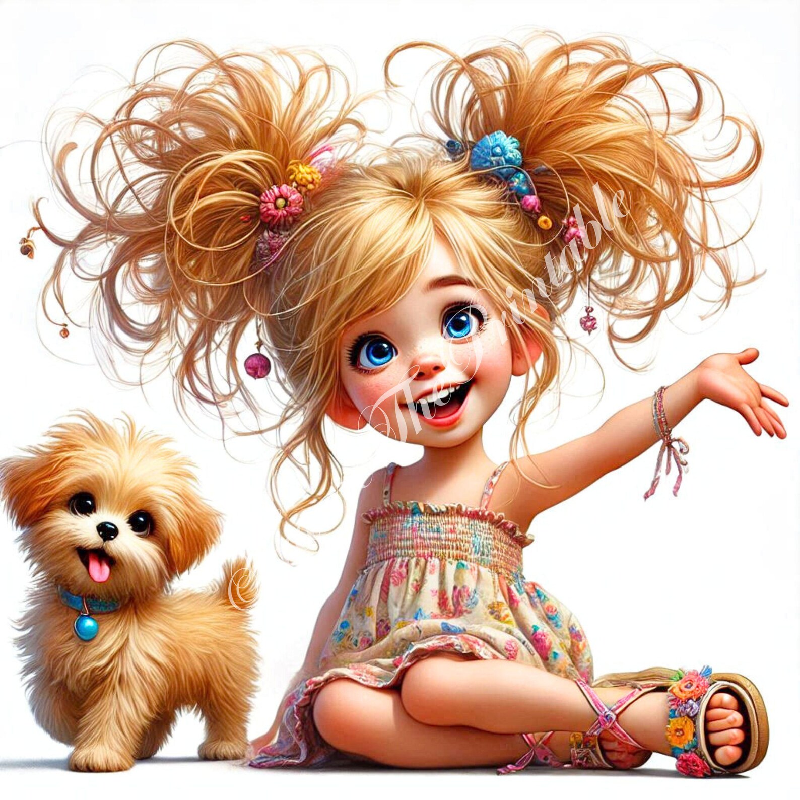 Quirky Blonde Girl With Puppy Clipart Whimsical Cute Girl and Dog ...
