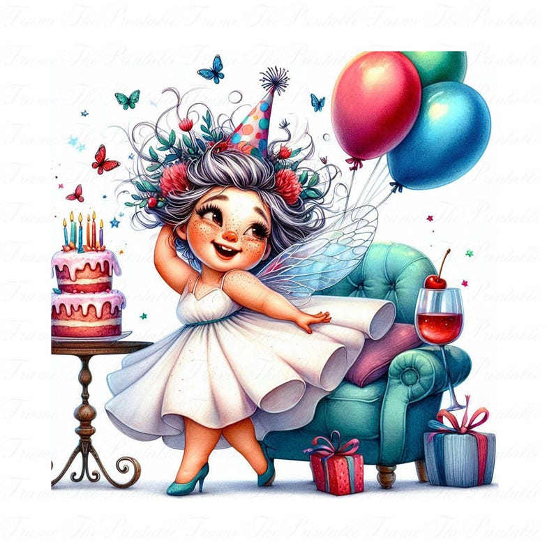 Birthday Girl Party Clipart PNG,18 Fun Illustrations for Cards ...