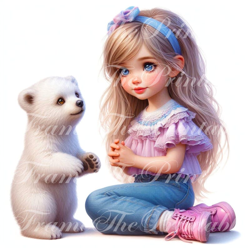 Girl With Teddy Bear Clipart Set, 10 JPG Images, 300 DPI Digital ...