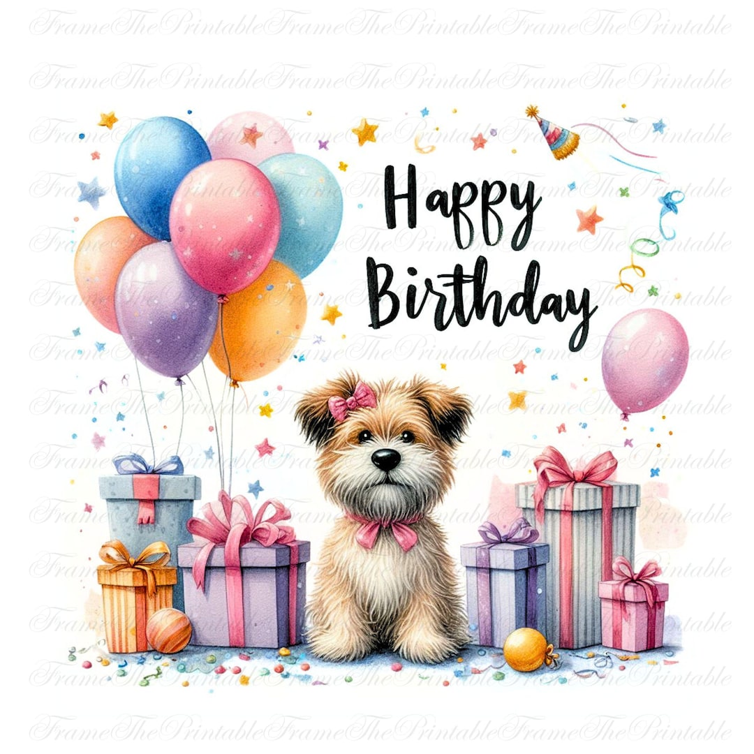 Birthday Dog Clipart, Cute Puppy PNG, Happy Animal Birthday Balloons ...