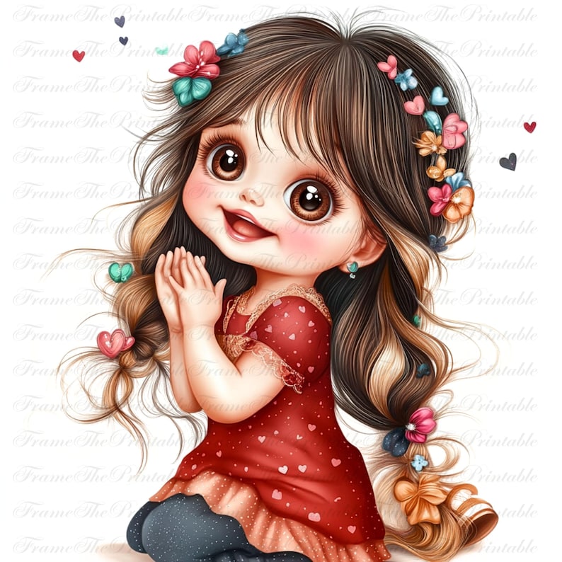 10 Beautiful Cute Little Girls Clip Art, Whimsical Happy Children Art ...