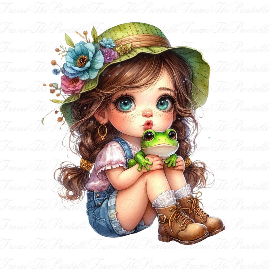 Cute Girl Frog Clipart Bundle, 22 PNG Watercolour Stickers, Kawaii ...