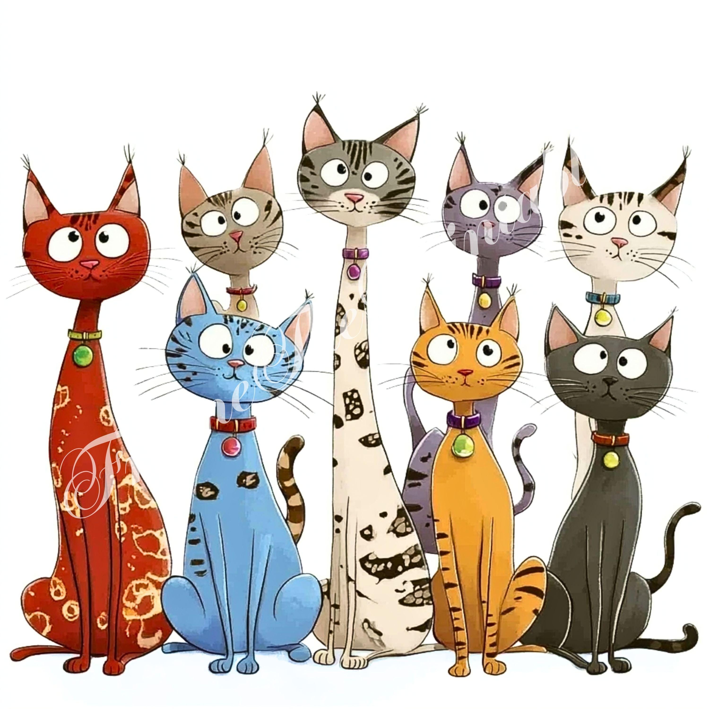 Quirky Cats Team 15 Photos Watercolour Clipart Jpgs Junk Journal ...