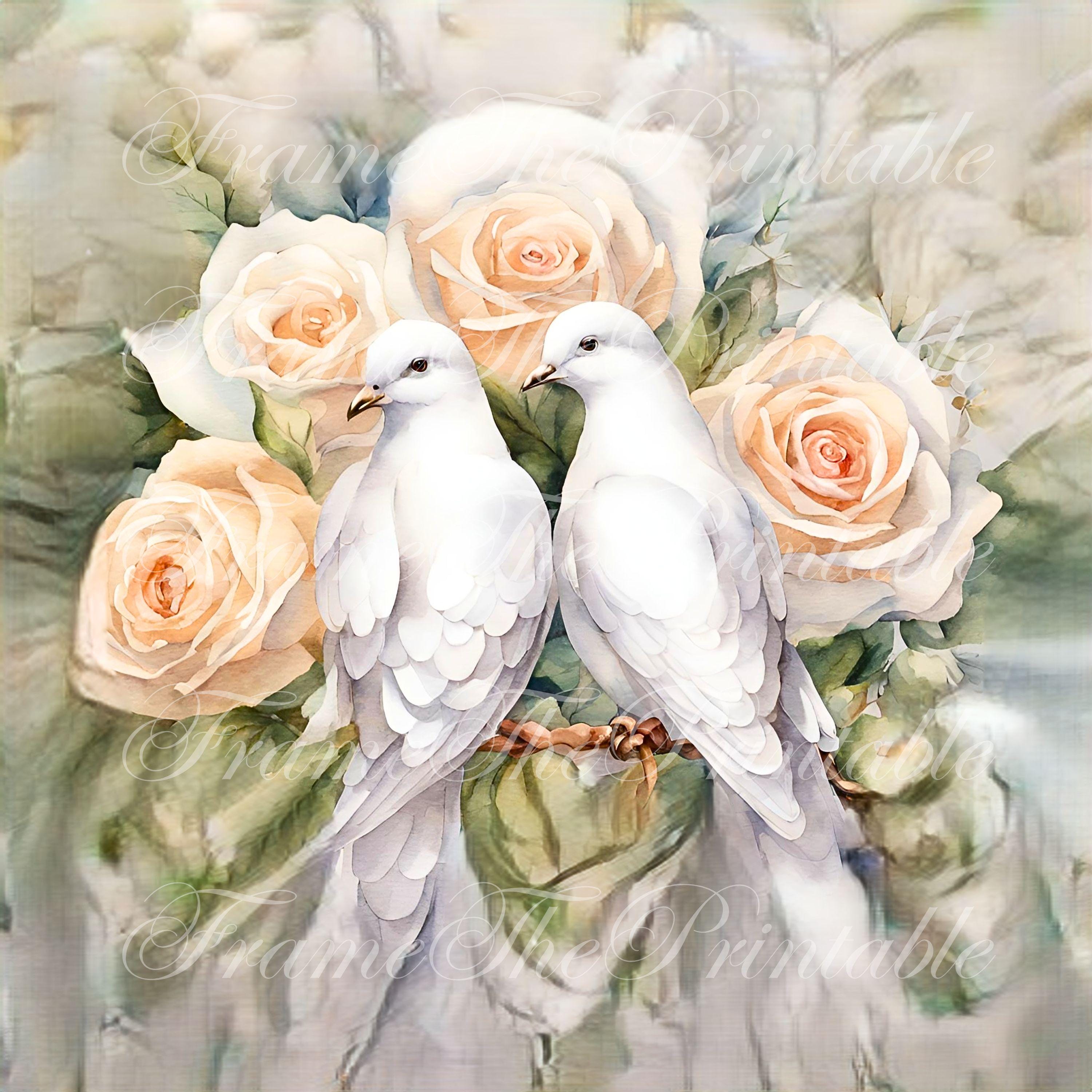 Wedding Dove Clipart Bundle PNG, 13 White Doves With Roses, Romantic ...