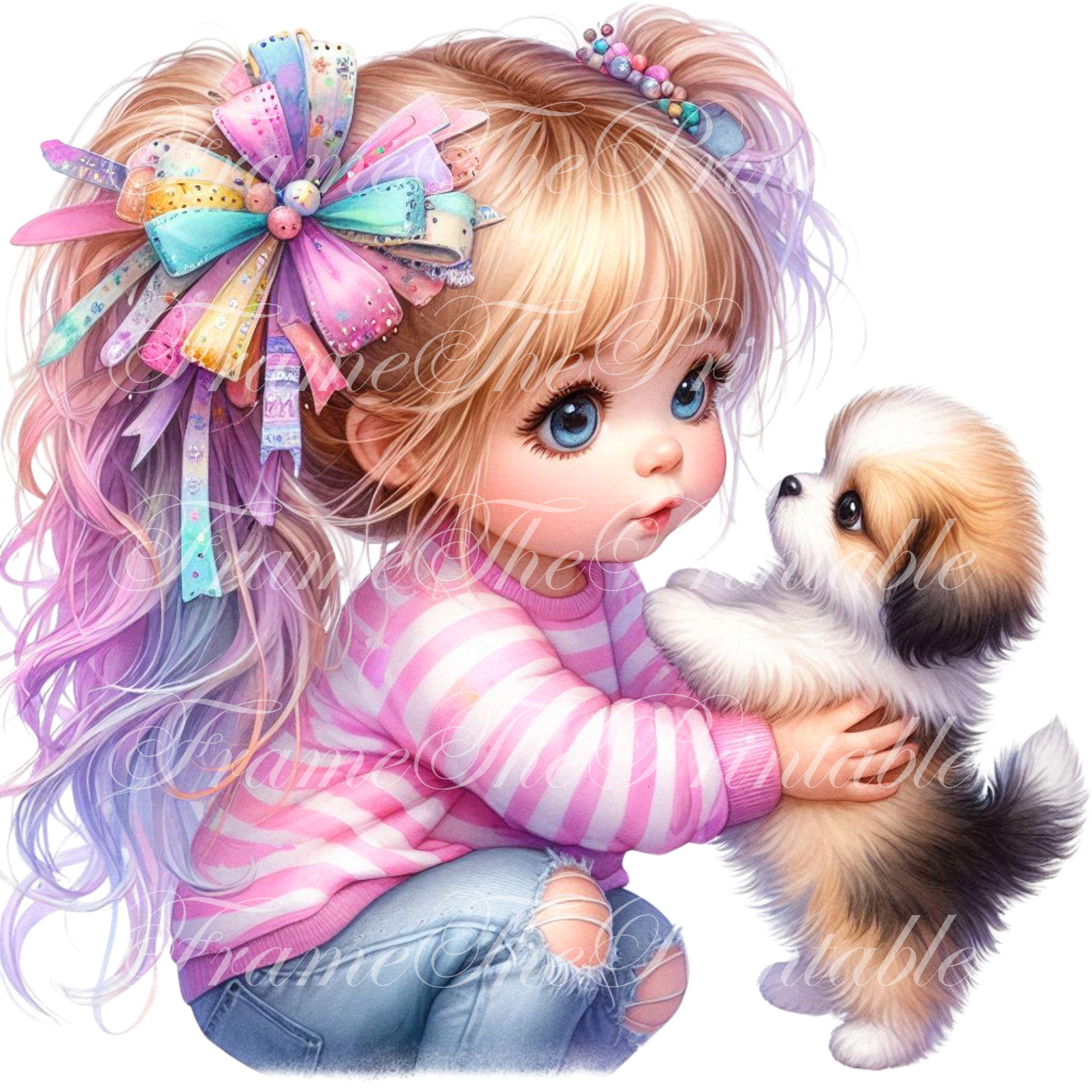 15 Cute Girl With Puppy Clipart Commercial Use Ephemera PNG 300 DPI ...