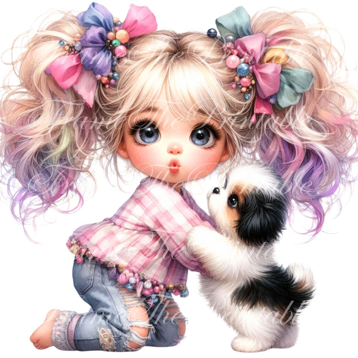15 Cute Girl With Puppy Clipart Commercial Use Ephemera PNG 300 DPI ...
