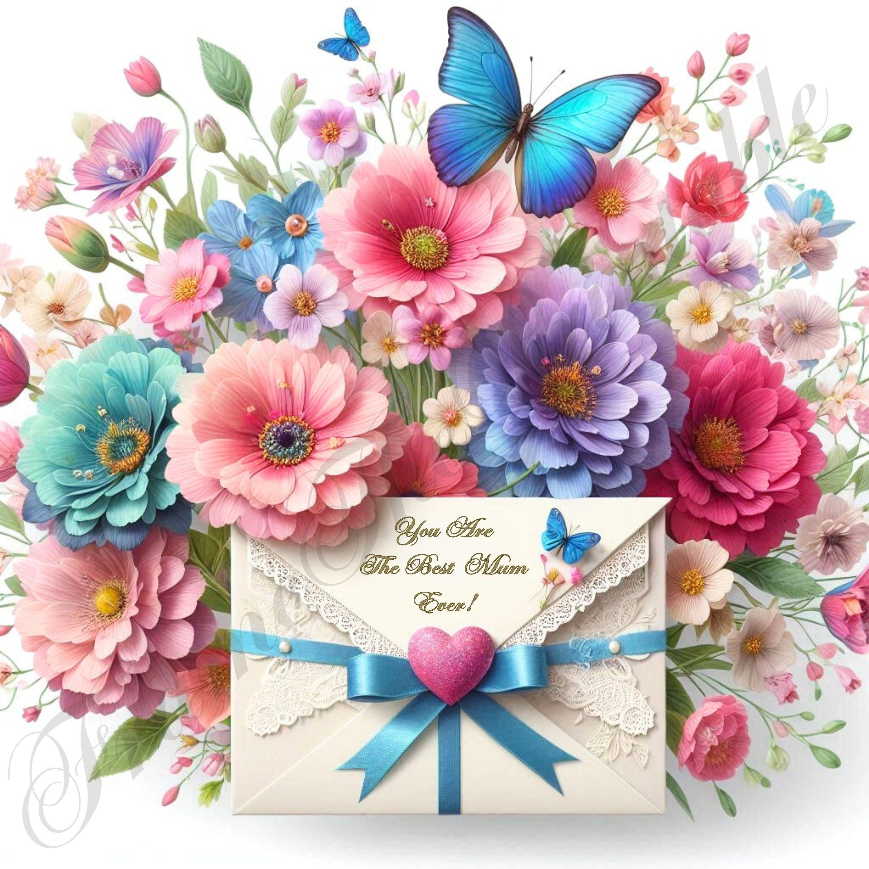 Mother's Day Flowers With Envelope Card Clipart, Gift for Best Mum Ever ...