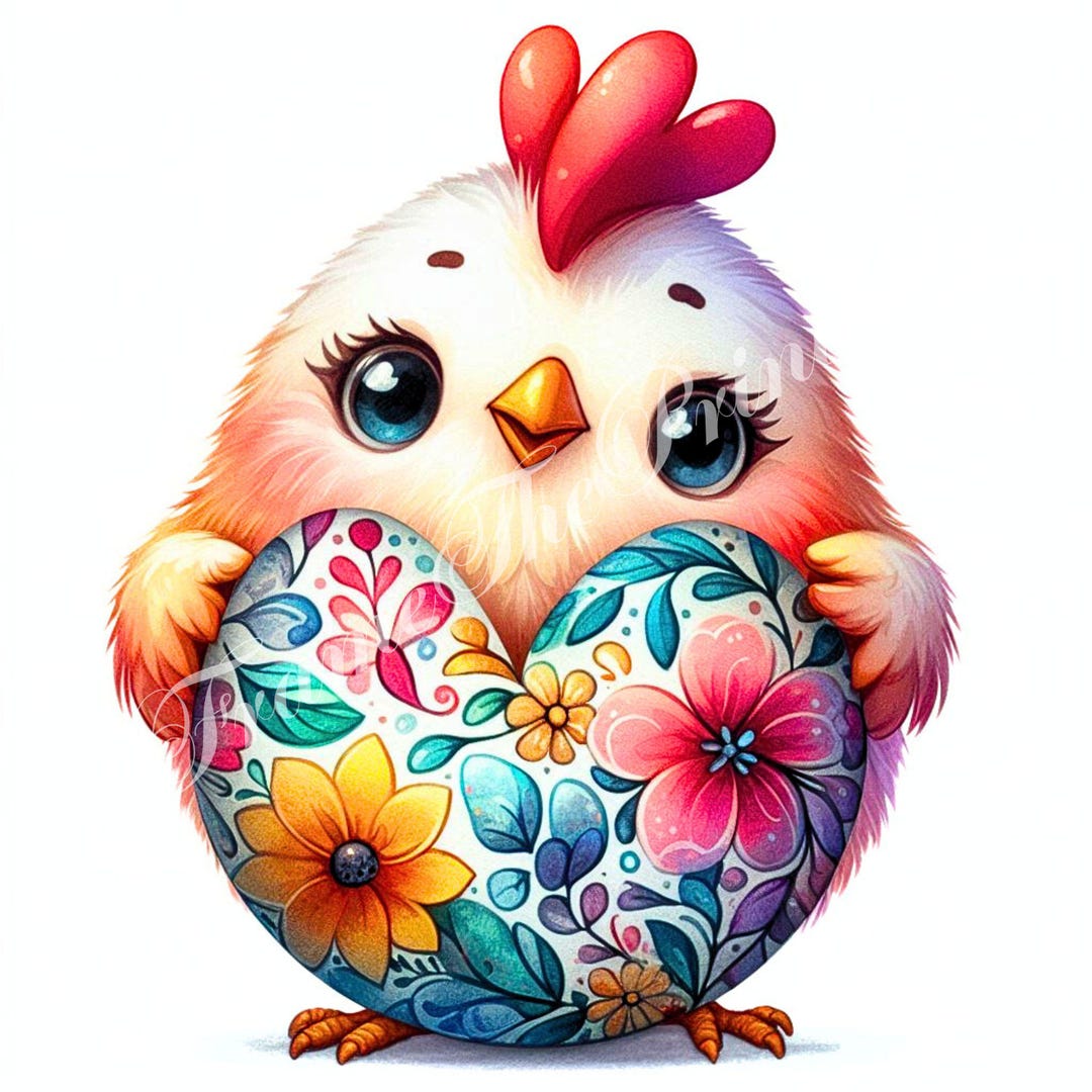 Easter Little Chicken Clipart, Floral Egg PNG High Res, Watercolour ...