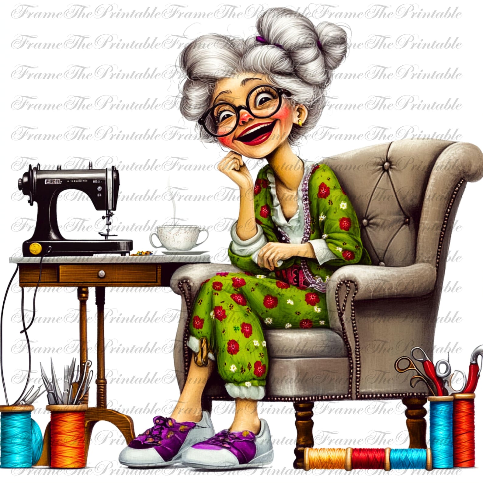 Quirky Seamstress Clipart, Funny Sewer Lady, Quirky Granny Sewing ...