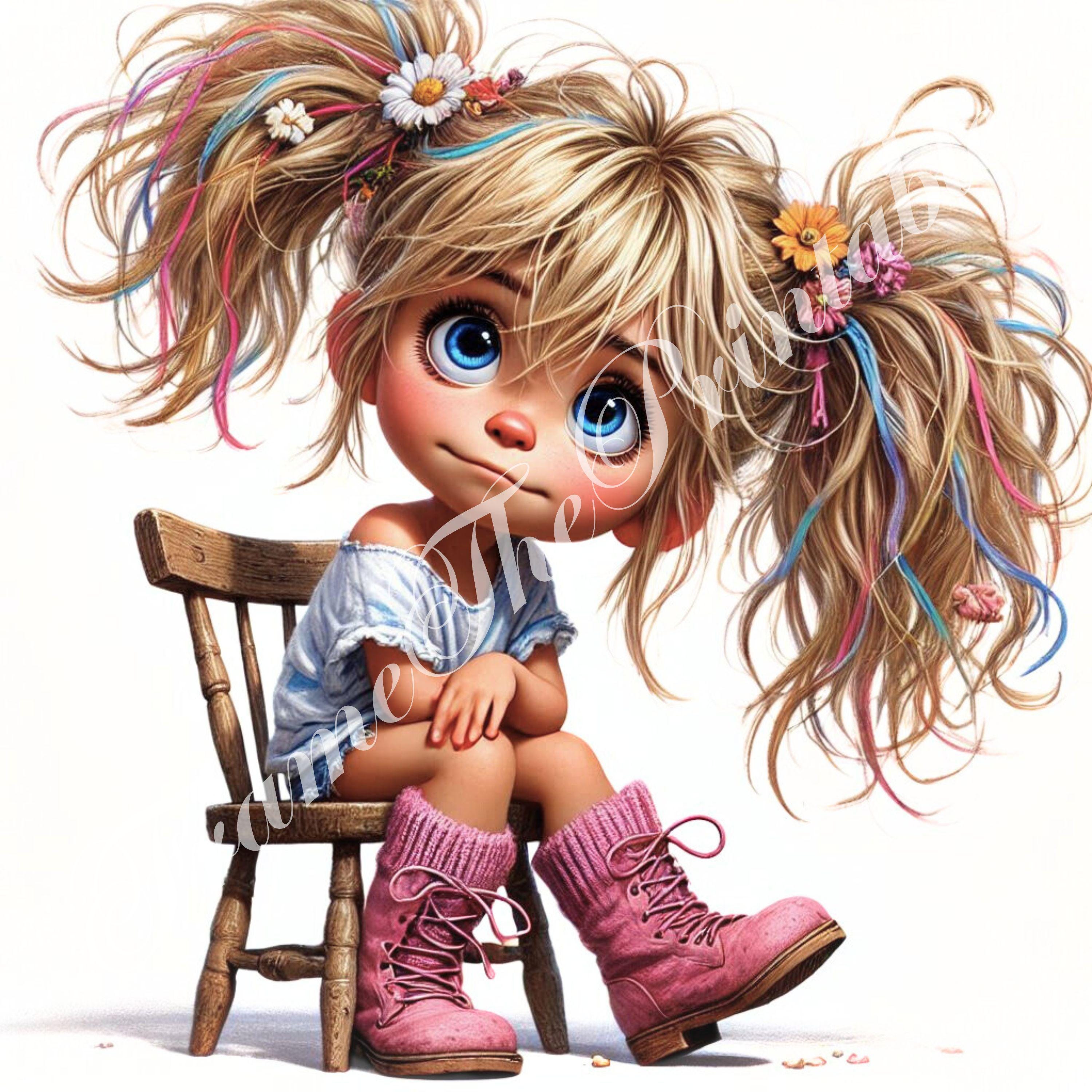Quirky Girl With a Chair Clipart Whimsical Ephemera Commercial Use ...