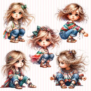 Cute Little Girl Clipart Commercial and Personal Use Whimsical Ephemera ...