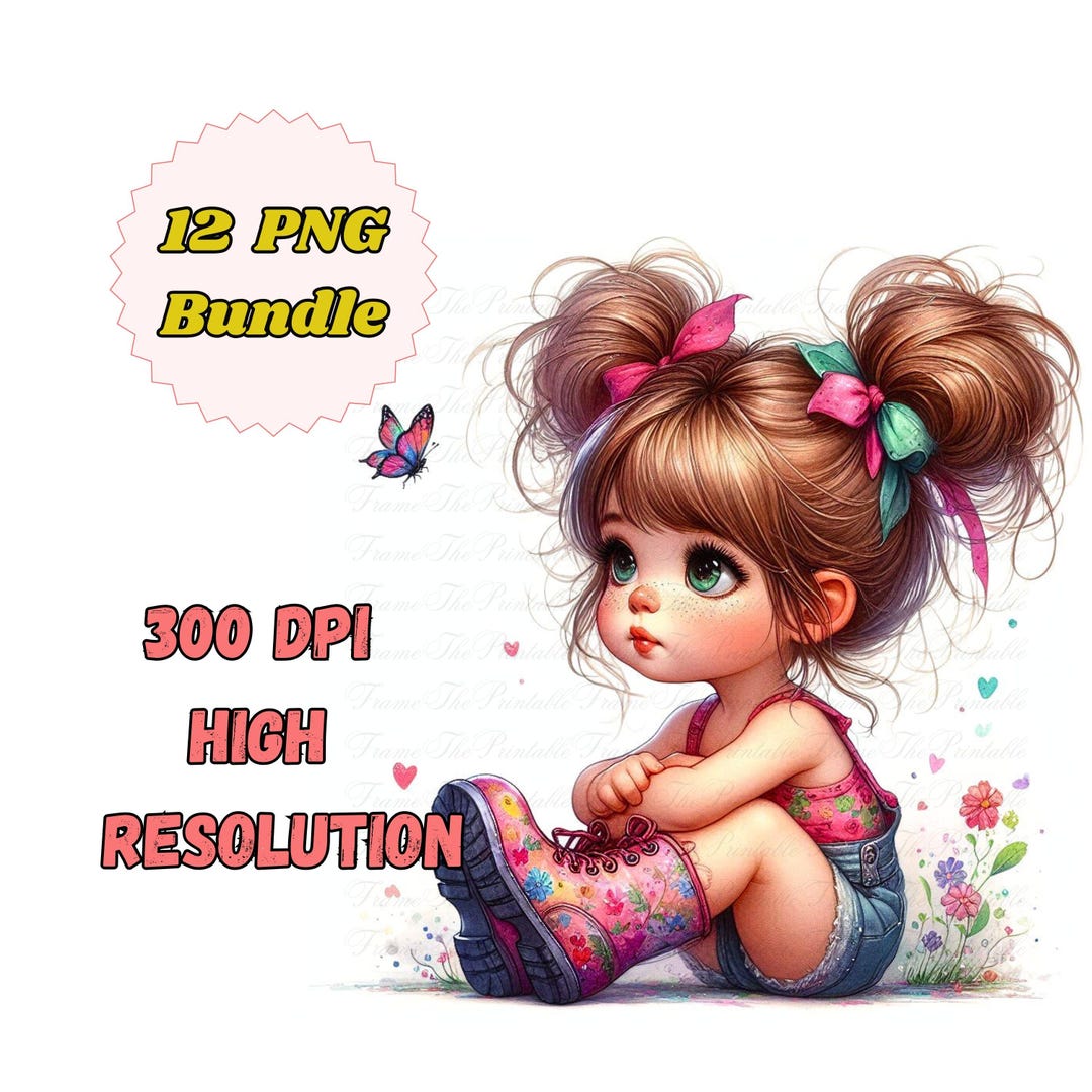 Cute Baby Girl With Butterfly Clipart, Girl Watercolour Bundle, 14 High ...