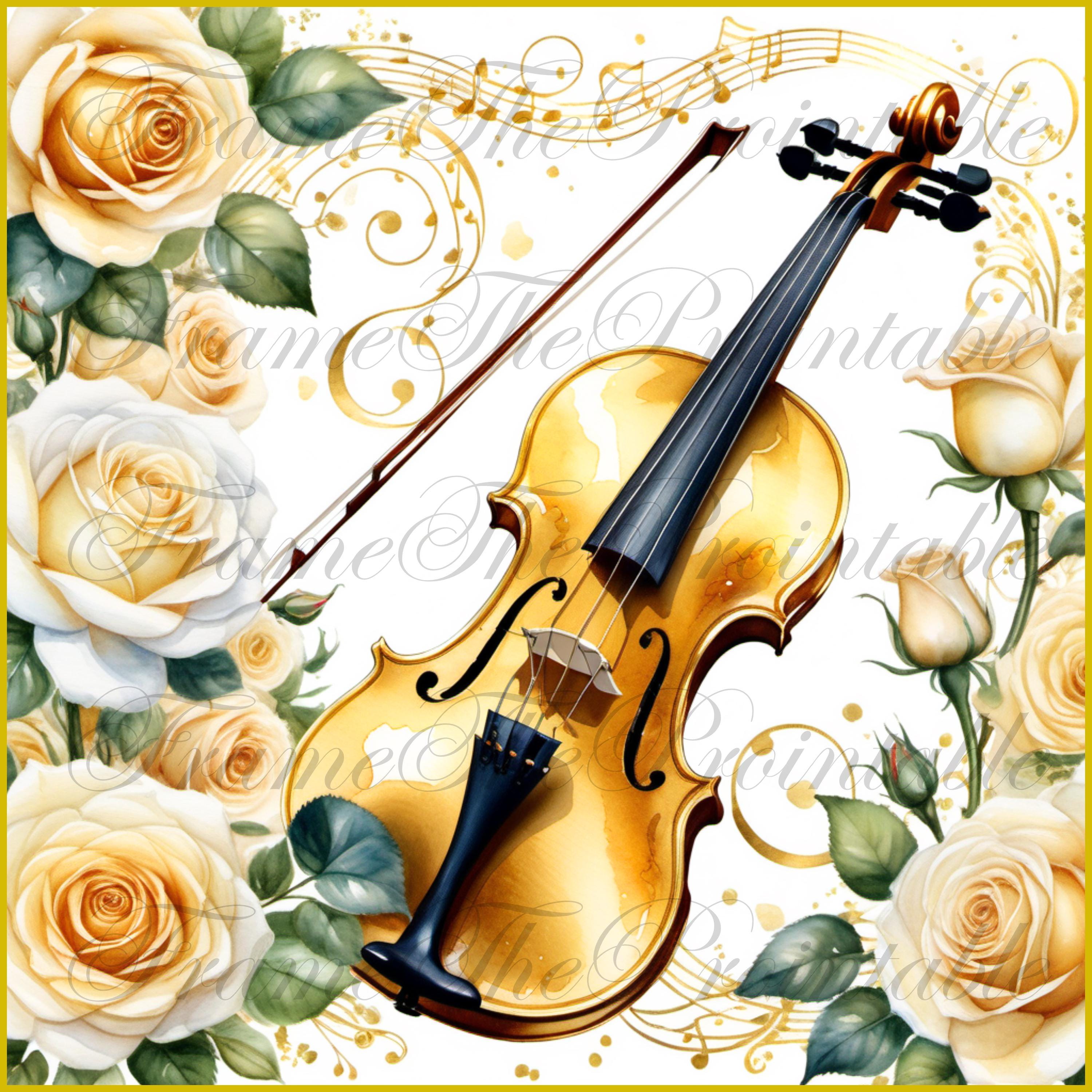 Gold Vintage Violin With Rose SVG PNG JPG 16 Picture Printable Card ...