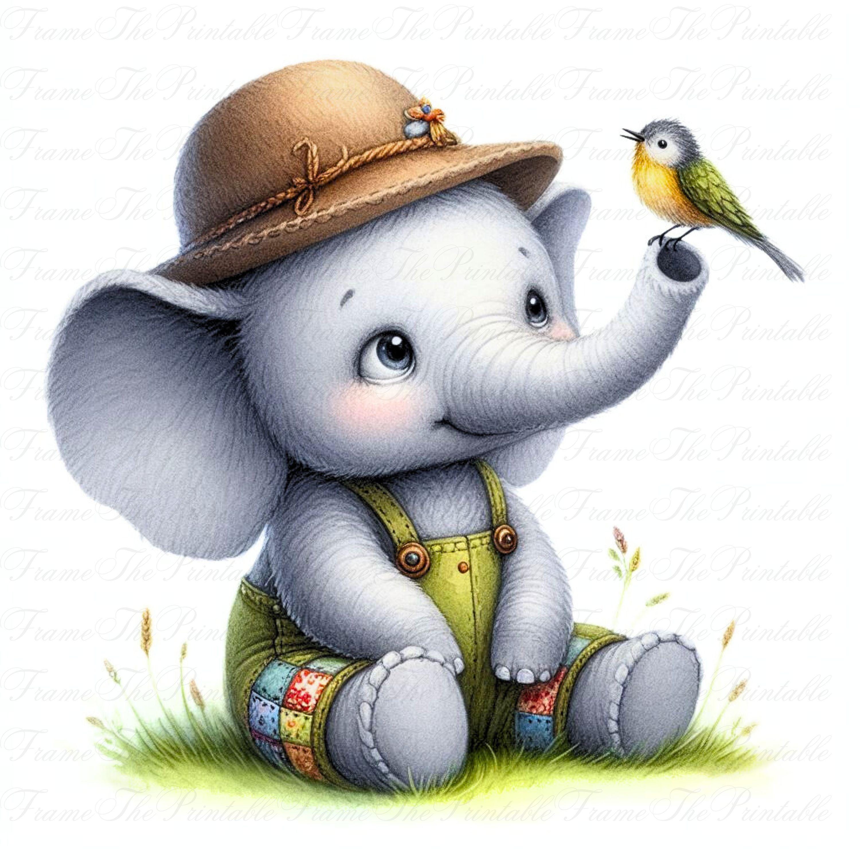 Baby Elephant With Bird Clipart, Jungle Animals PNG, Safari Babies ...