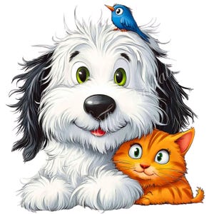 Quirky Animals Friends Dog and Cat Clip Art,watercolour Journaling ...