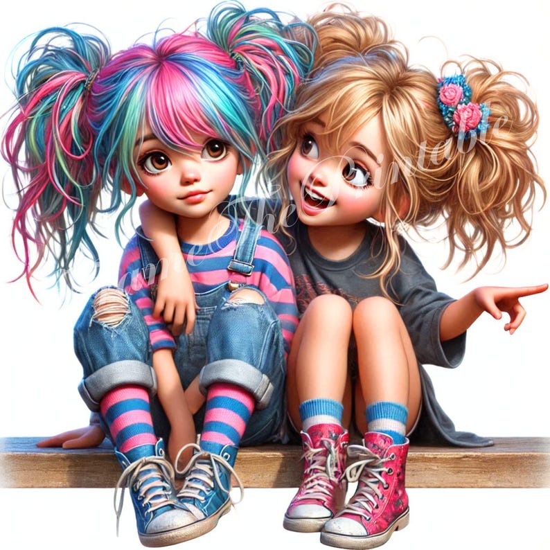 Quirky Friends Girls Clip Art High Res Happy Girls Watercolour for ...