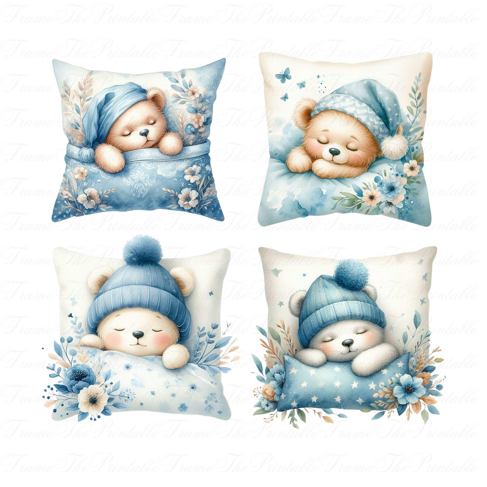 Sleeping Bear Clipart, New Born Baby Boy Bear, Nursery Blue Pyjamas ...