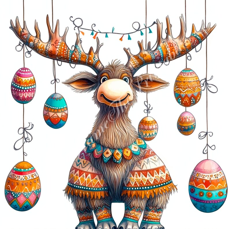 Quirky Easter Boho Moose With Egg Clipart Whimsical Funny Animals ...