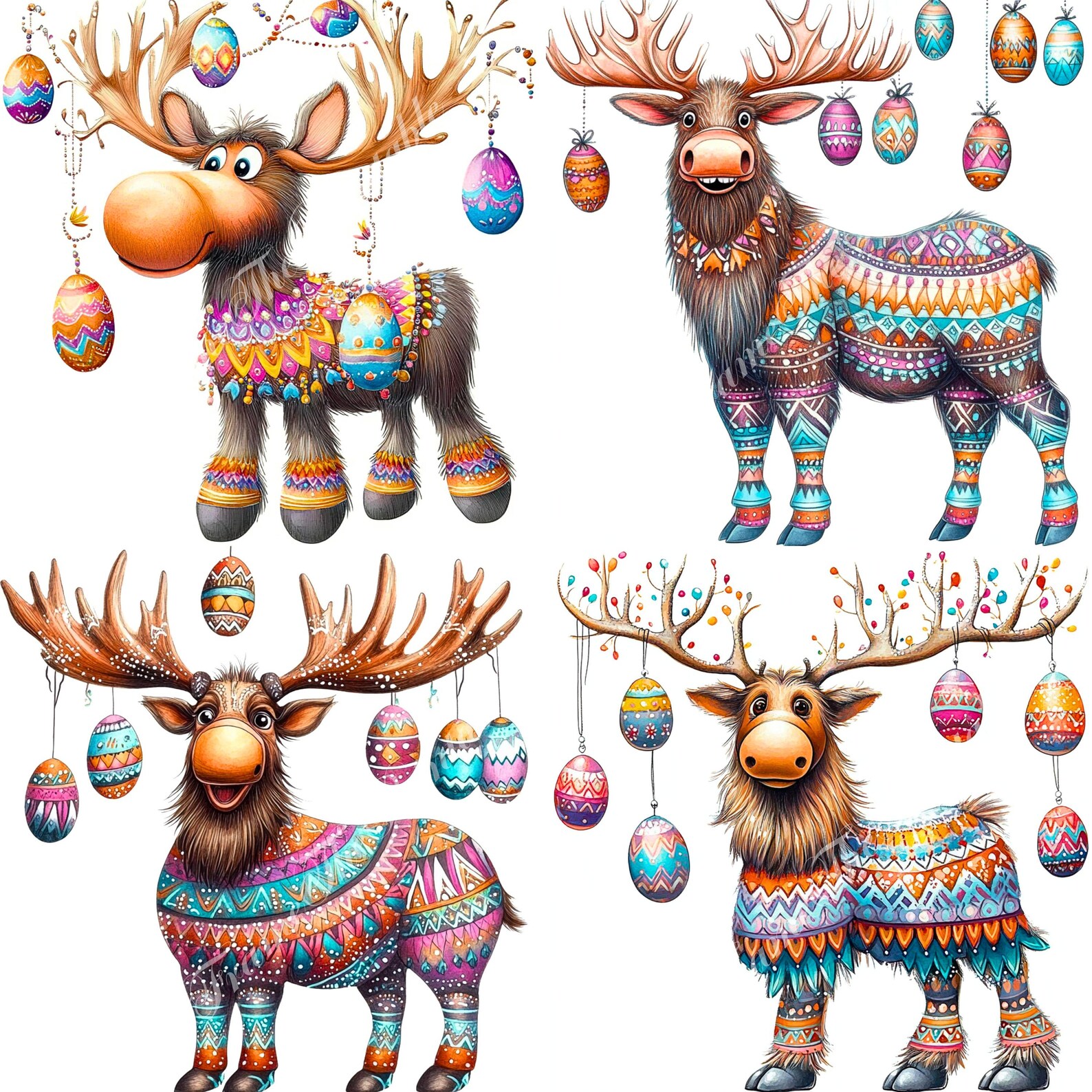 Quirky Easter Boho Moose With Egg Clipart Whimsical Funny Animals ...
