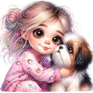 15 Cute Girl With Puppy Clipart Commercial Use Ephemera PNG 300 DPI ...