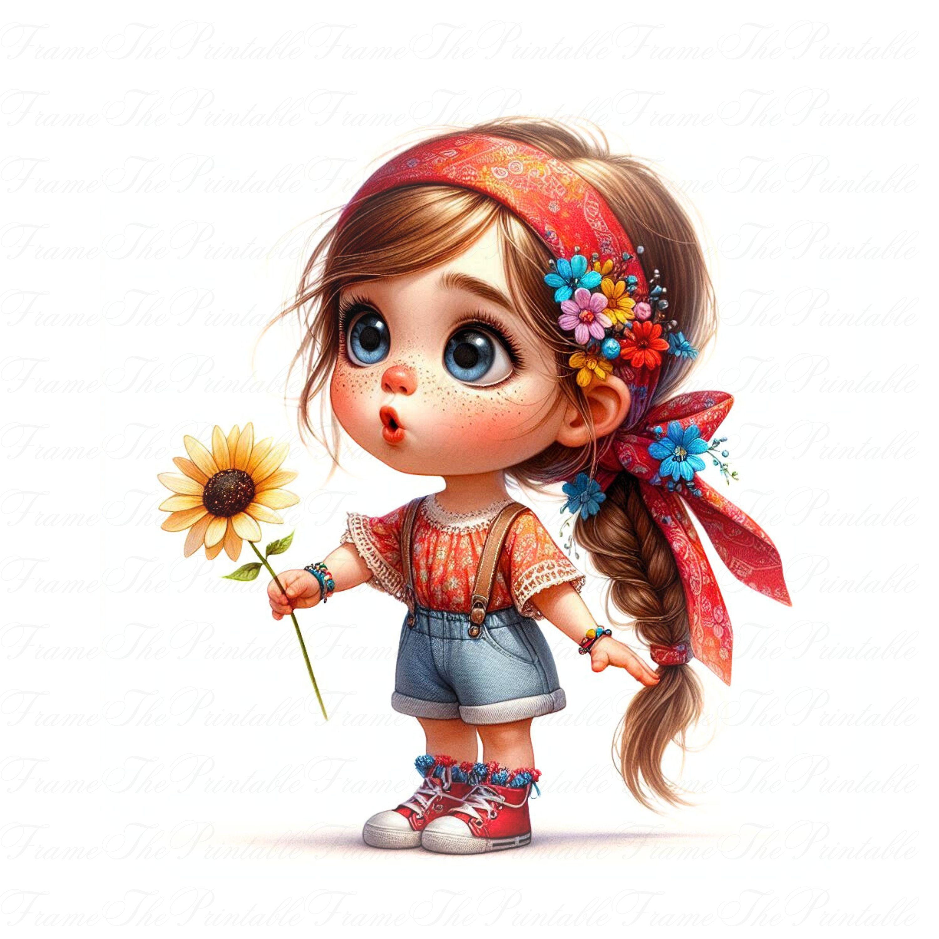 Cute Girl Clipart Bundle, 14 PNG High Resolution 300 DPI, Floral Boho ...