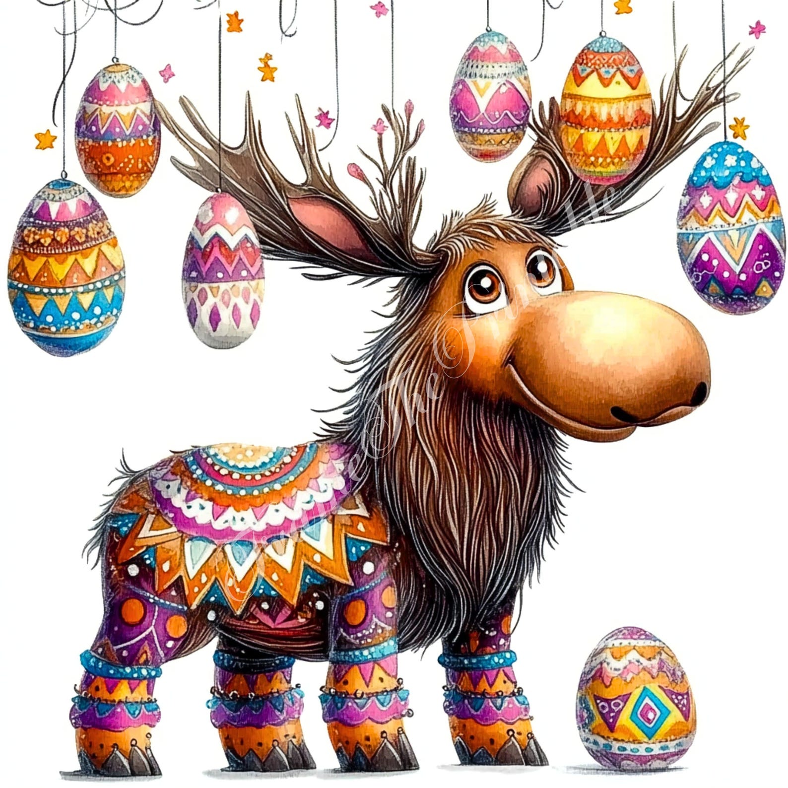 Quirky Easter Boho Moose With Egg Clipart Whimsical Funny Animals ...