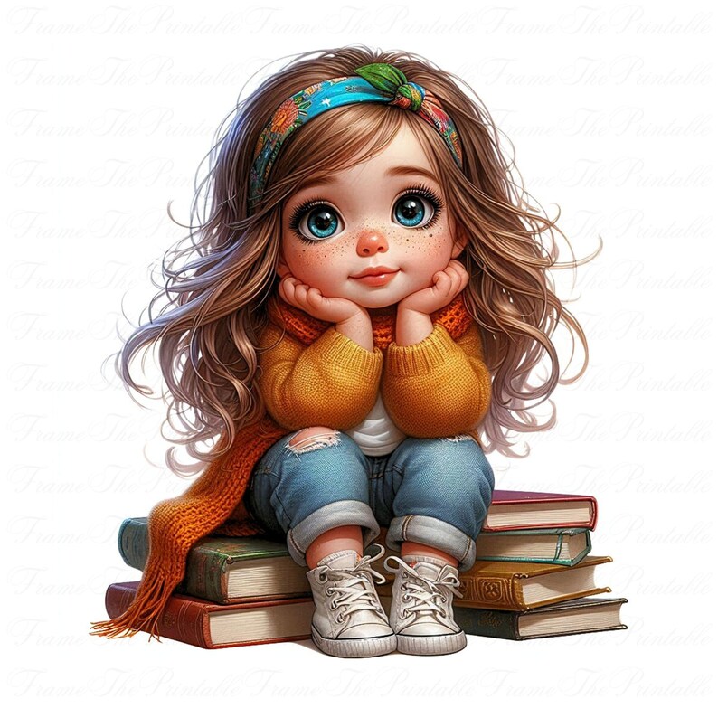 Cute Girl Reading Clipart, Book Lover PNG Bundle, School Girl ...