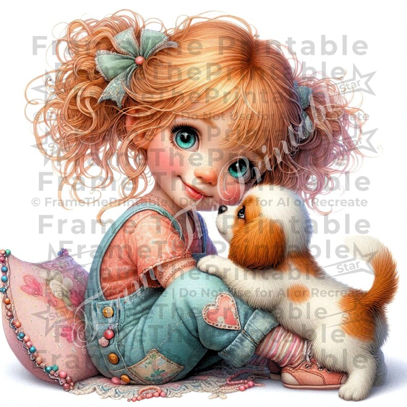 10 Cute Girl With Puppy Clipart, Whimsical Girl With Dog JPG Images ...
