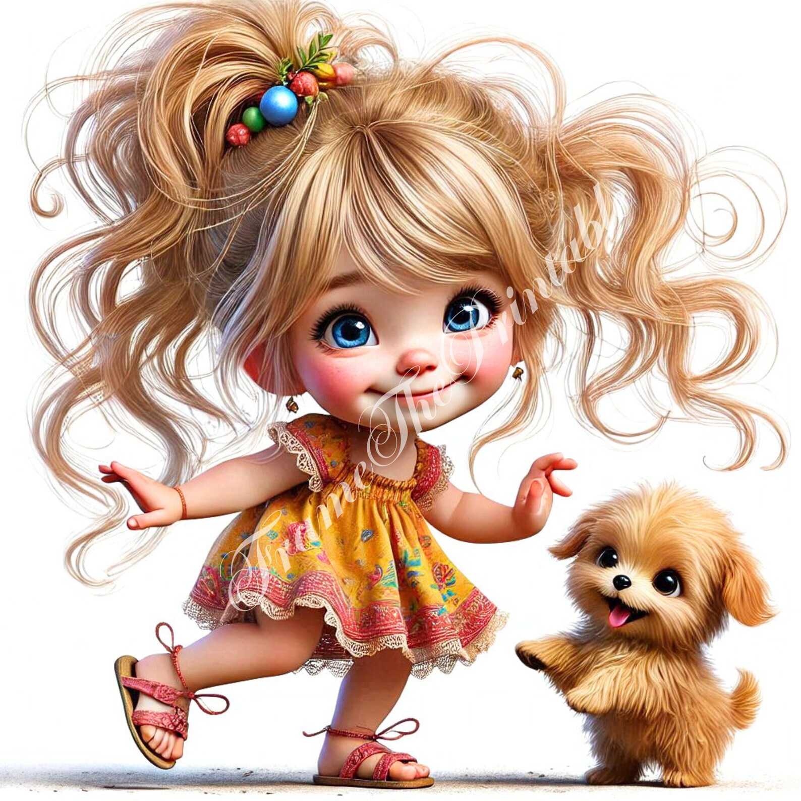Quirky Blonde Girl With Puppy Clipart Whimsical Cute Girl and Dog ...