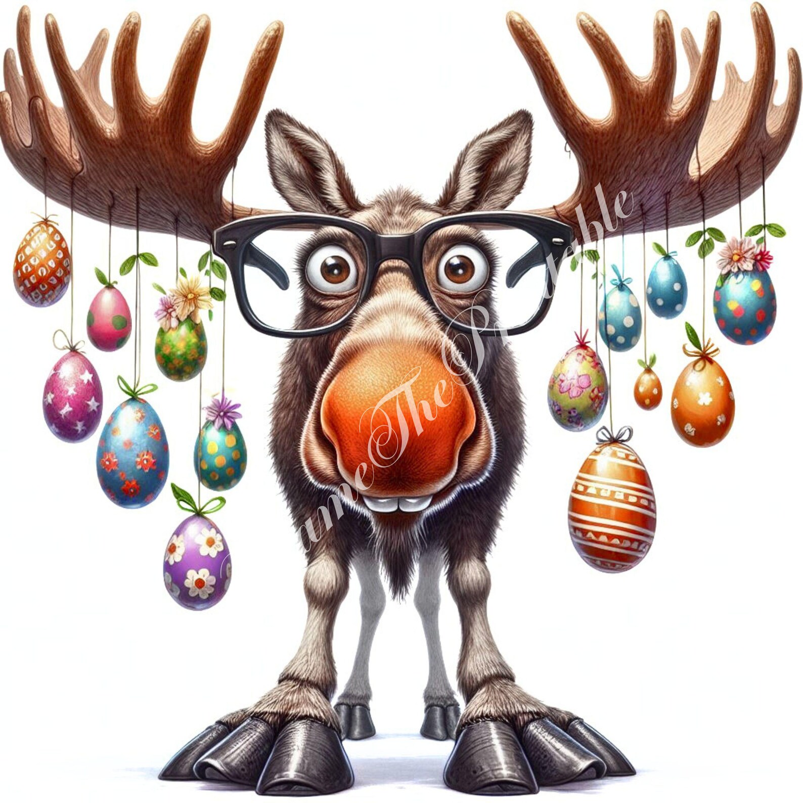 Quirky Easter Moose Clipart Set, Funny Whimsical Animals for Cards ...