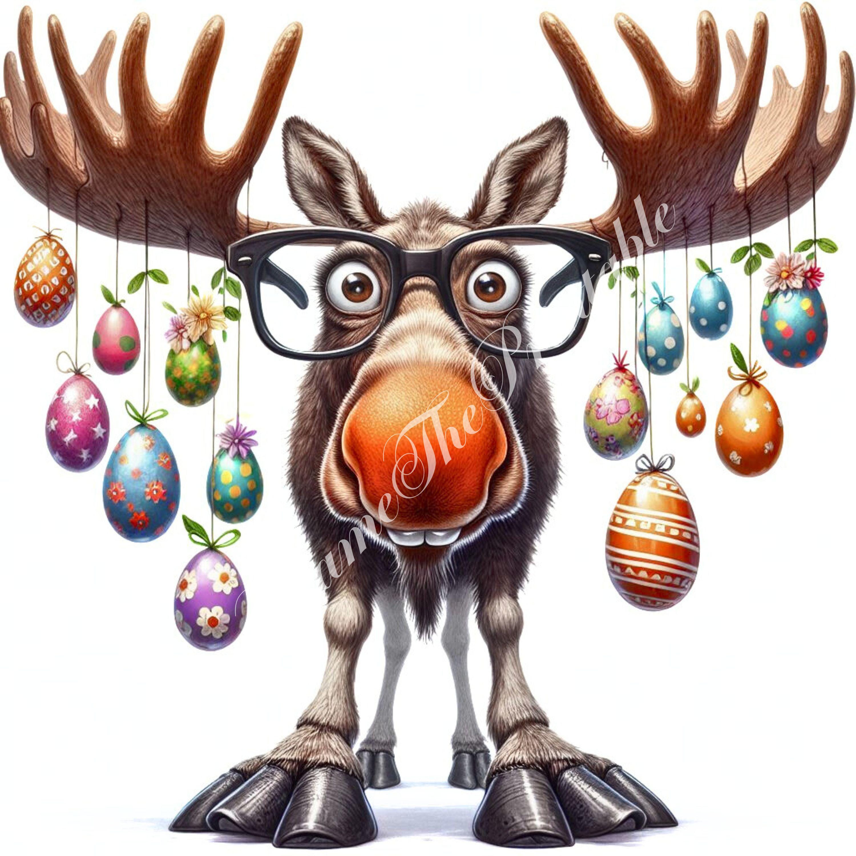 Quirky Easter Moose With Egg Clipart Whimsical Funny Animals Bundle ...