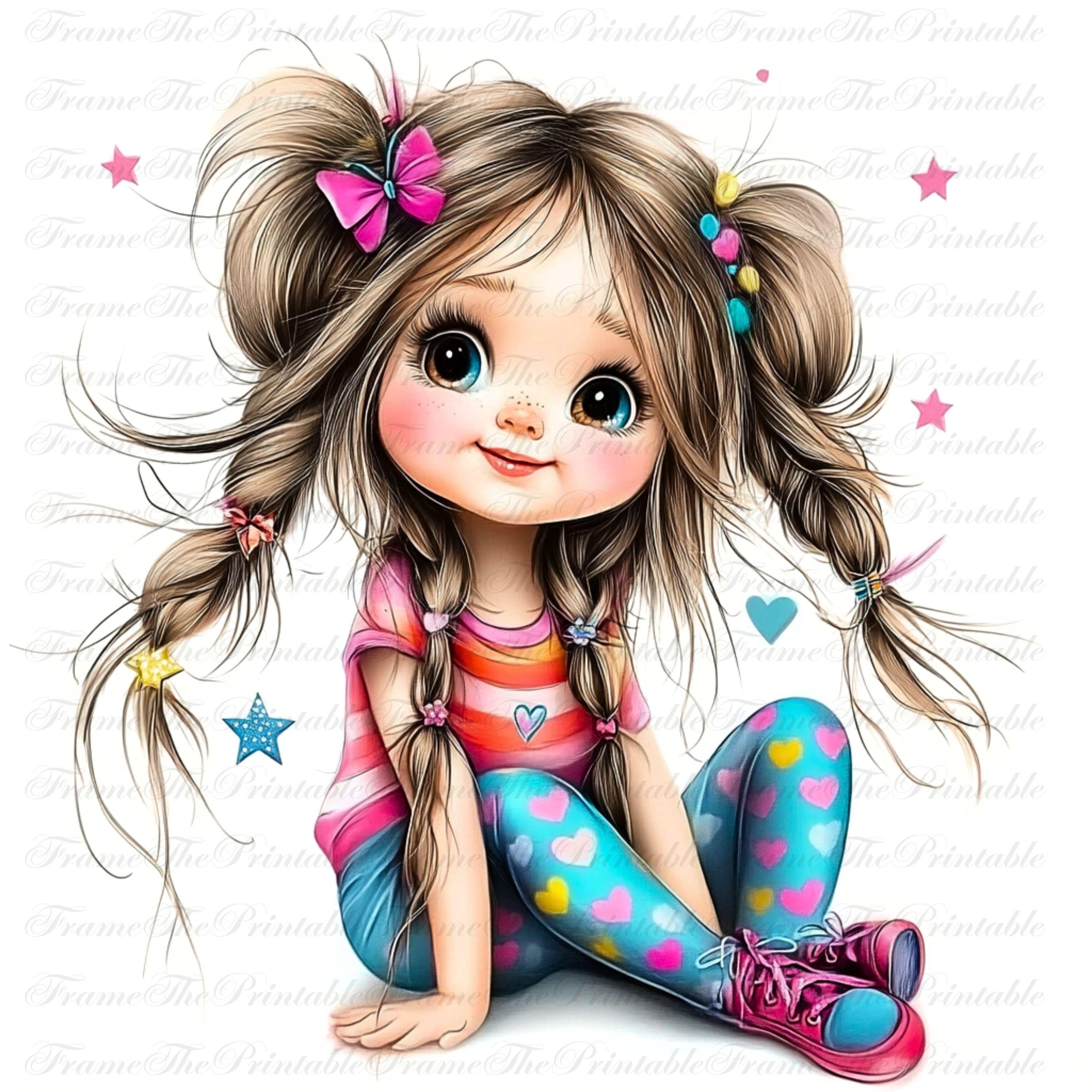 10 Beautiful Cute Little Girls Clip Art, Whimsical Happy Children Art ...