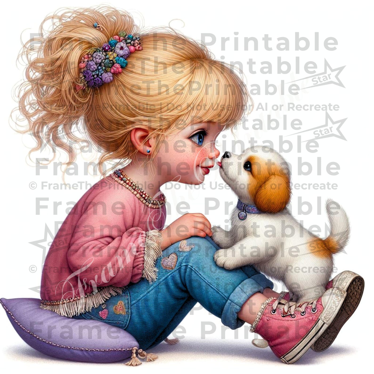 10 Cute Girl With Puppy Clipart, Whimsical Girl With Dog JPG Images ...