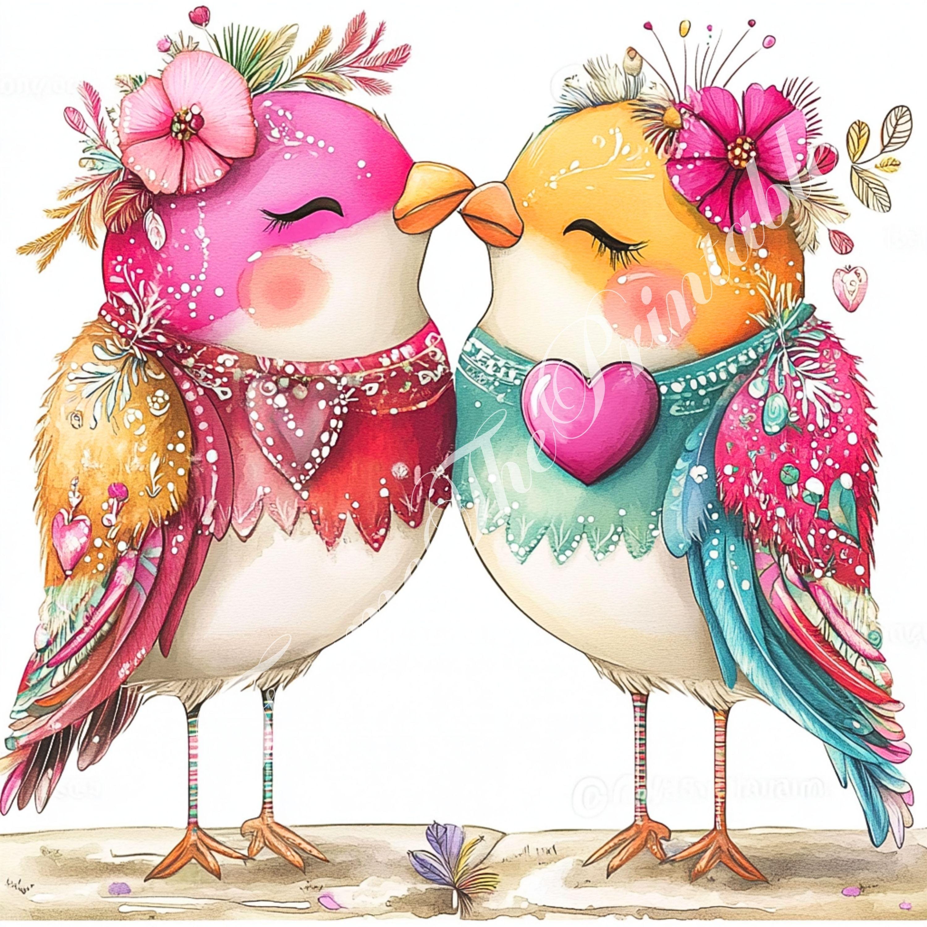 Quirky Valentines Birds Love Clip Art Watercolour Art Commercial Use ...