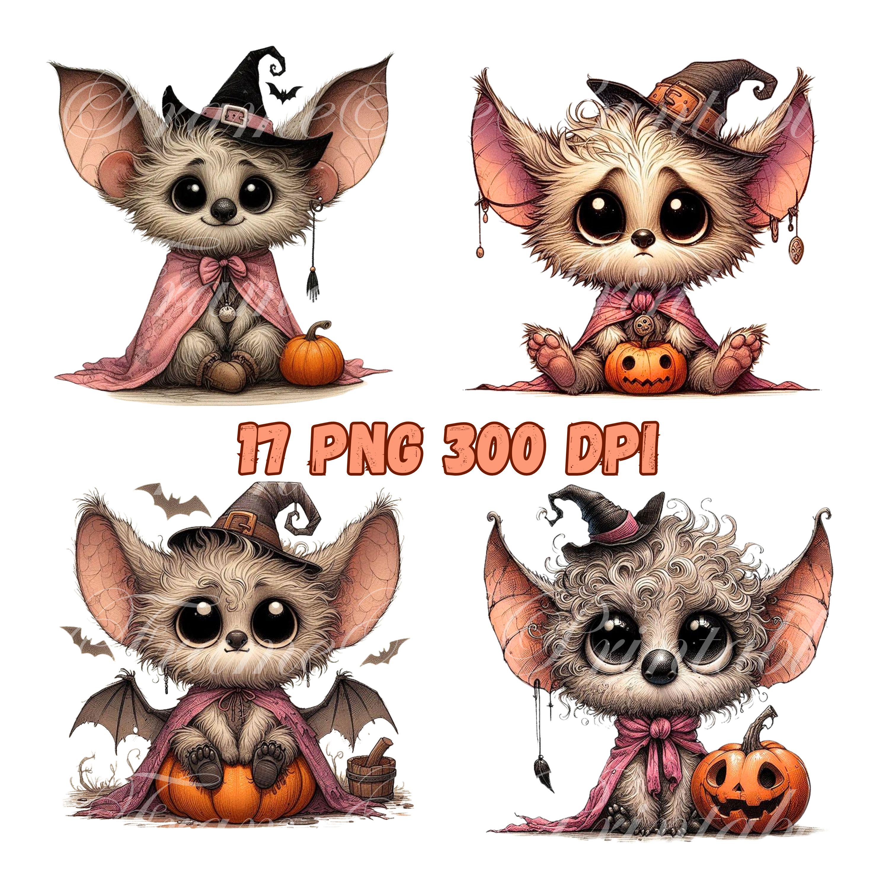 Cute Halloween Bat Clipart 17 PNG 300 DPI Witch Hat Funny Spooky ...