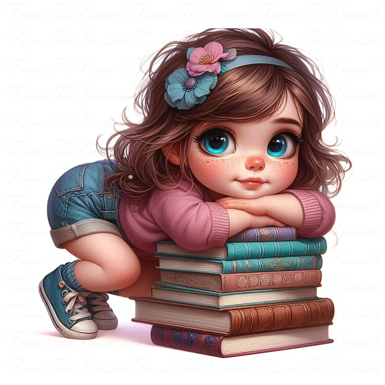 Cute Girl Reading Clipart, Book Lover PNG Bundle, School Girl ...
