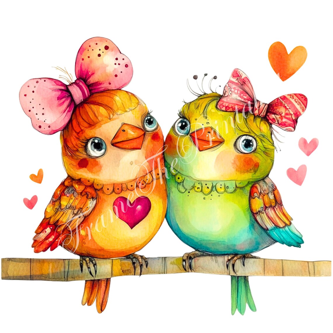 Valentines Birds Love Clipart, Colourful Birds, Whimsical Animals, JPG ...