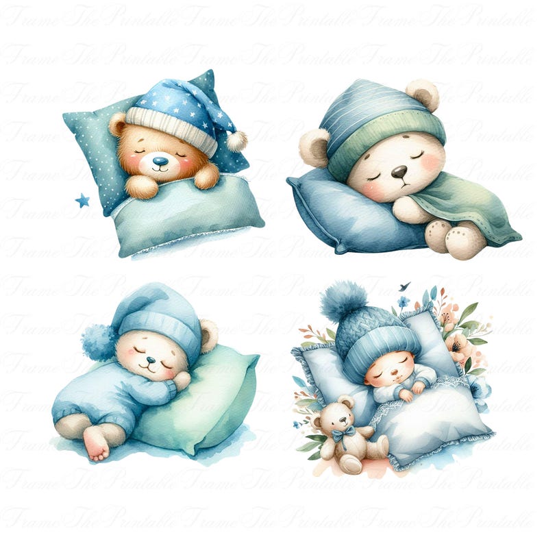 Sleeping Bear Clipart, New Born Baby Boy Bear, Nursery Blue Pyjamas ...