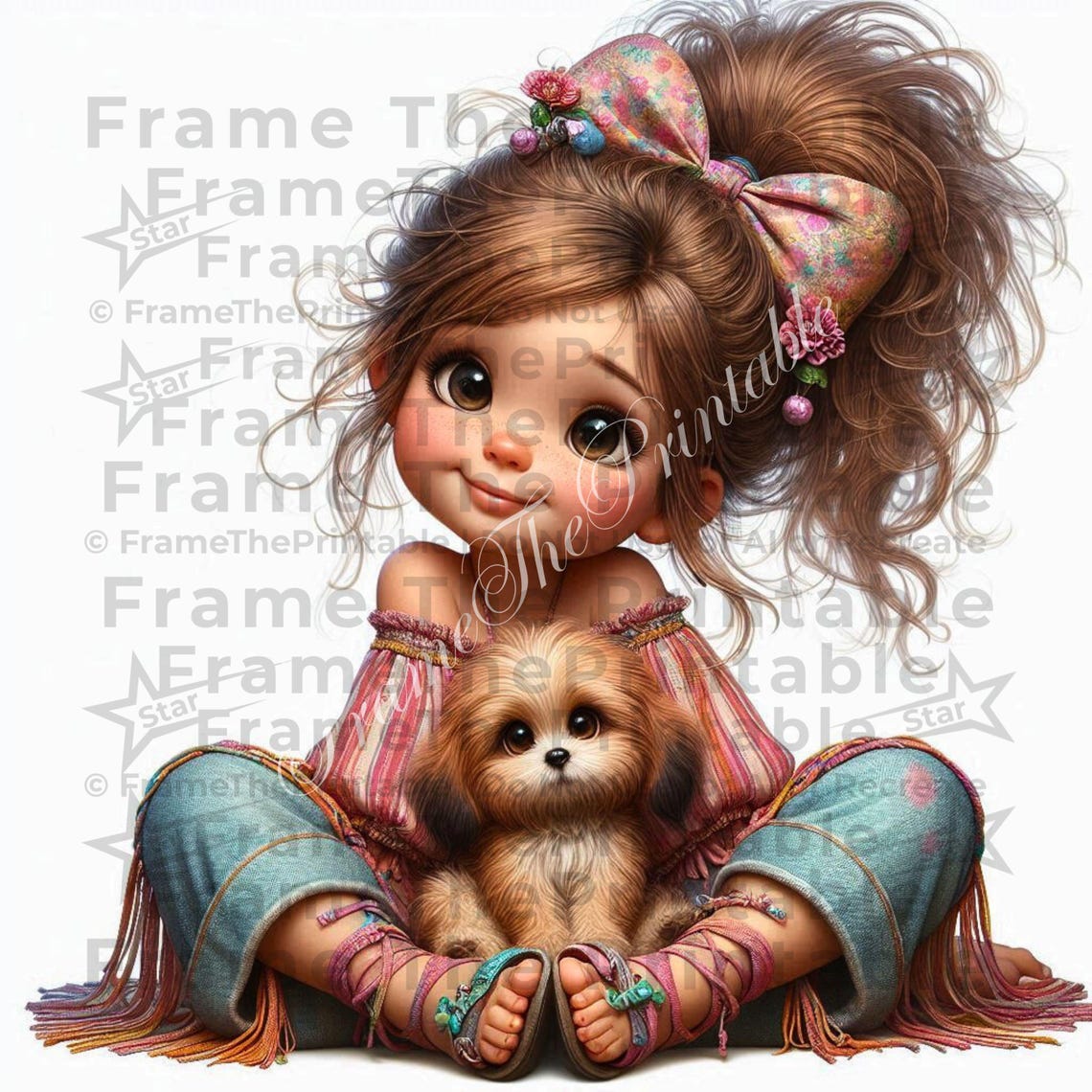 Girl With Puppy Clipart Whimsical Cute Girl With Dog Bundle Watercolour ...