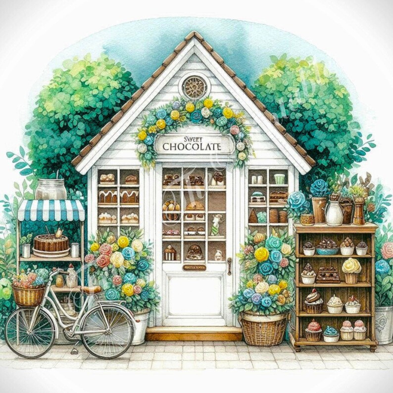 Chocolate Shop Vintage Style Clipart, 10 High Res Watercolour JPG ...