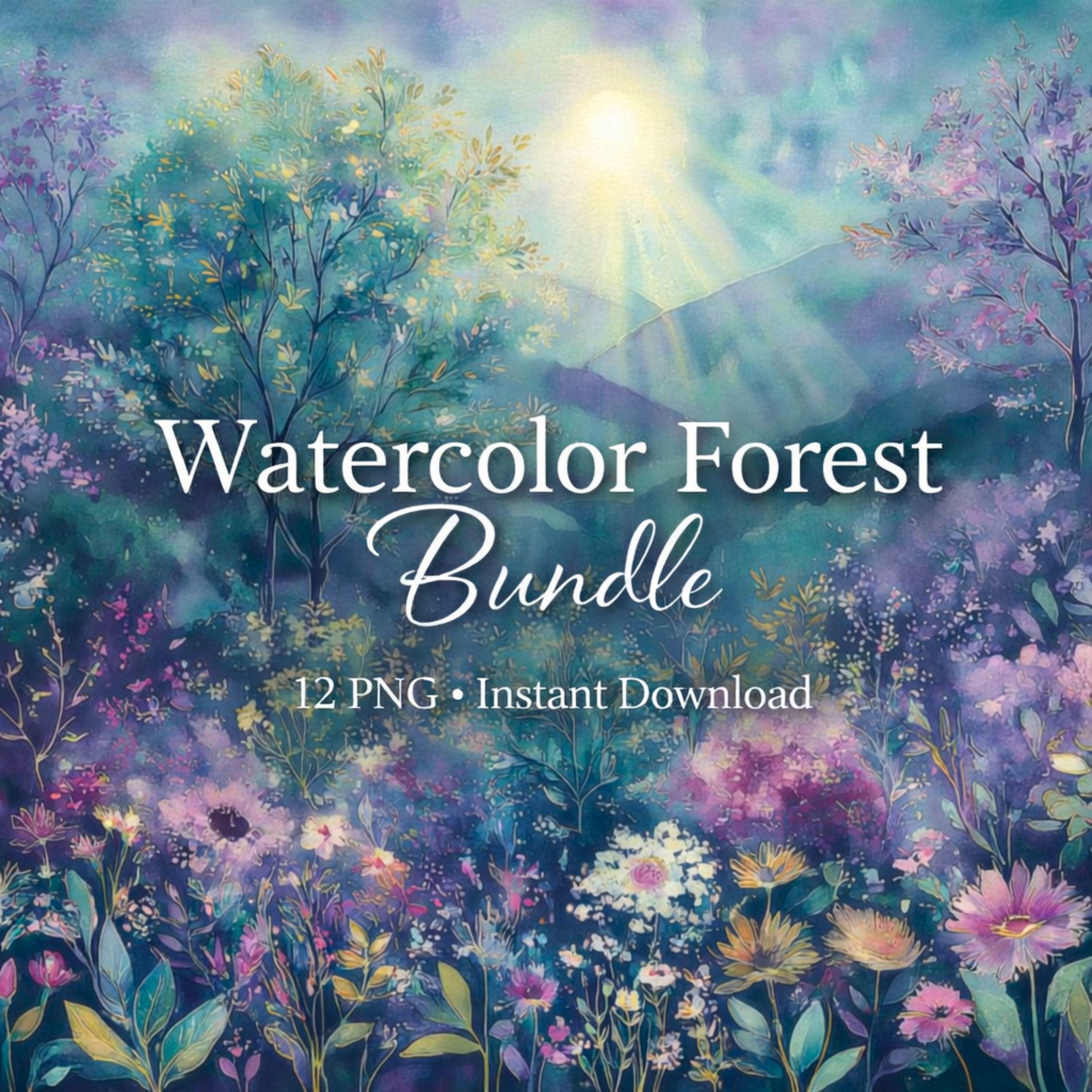 Watercolor Forest Clipart Collection, Floral Landscape PNG Set ...