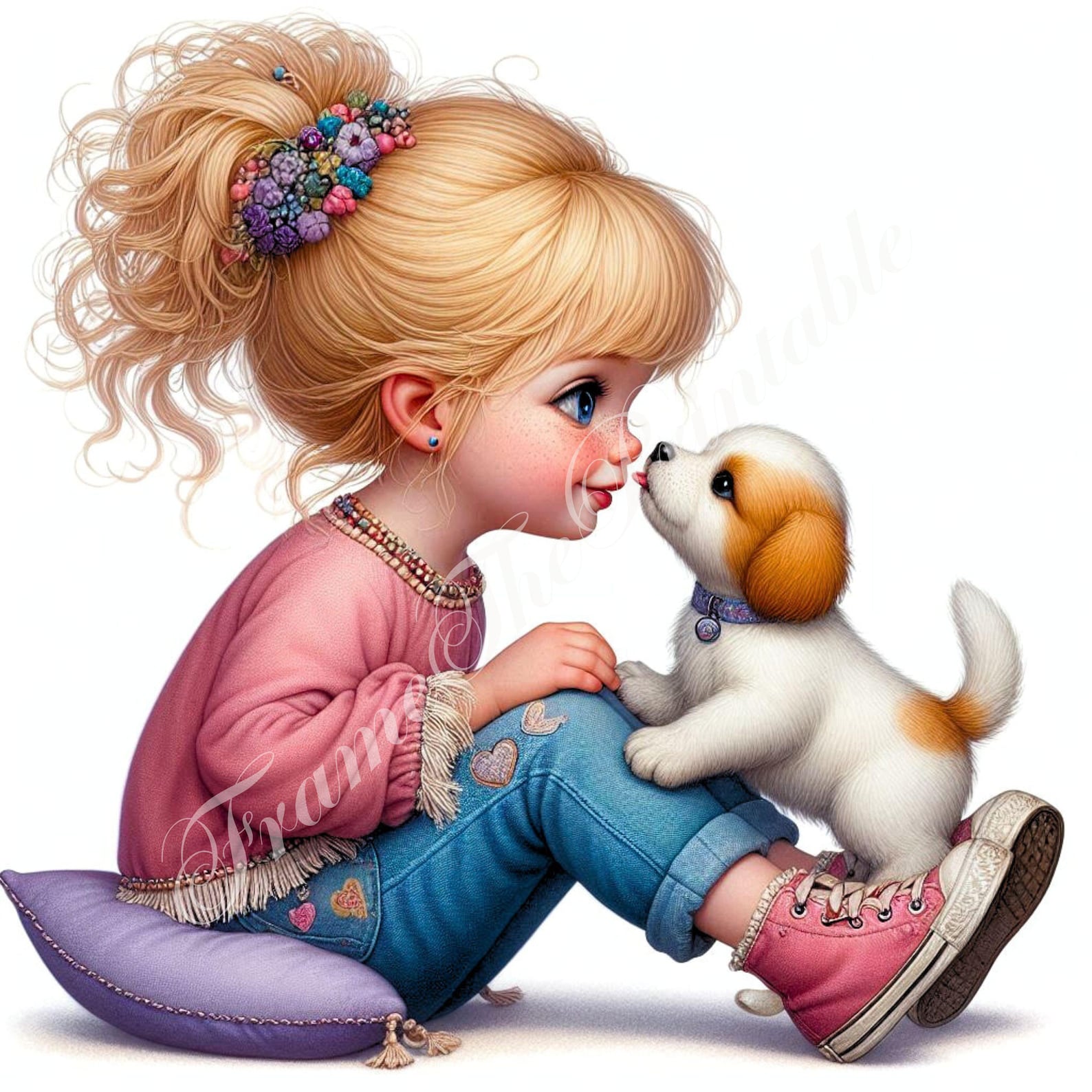 10 Cute Girl With Puppy Clipart, Whimsical Girl With Dog JPG Images ...