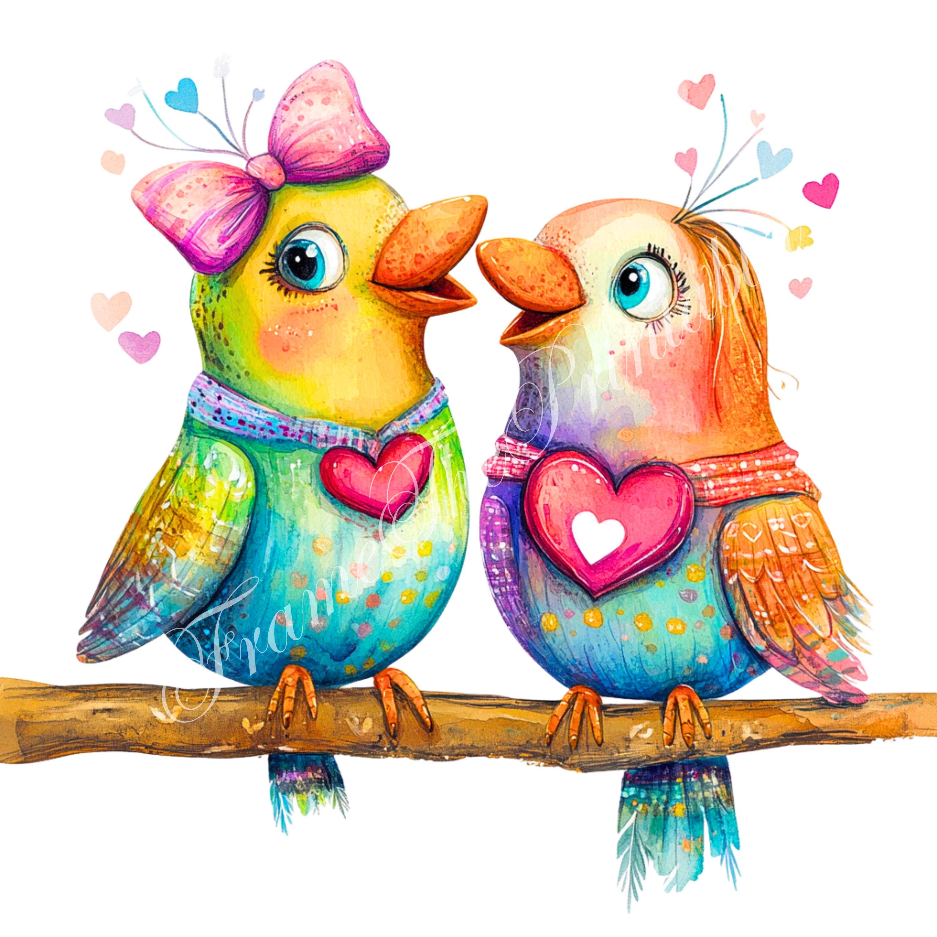 Valentines Birds Love Clipart, Colourful Birds, Whimsical Animals, JPG ...