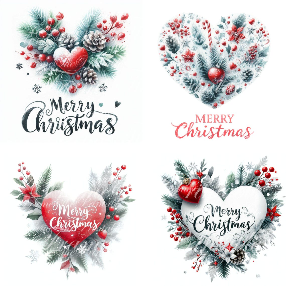 Christmas Hearts Clipart, 18 JPG Images for Cards Making Invitations ...