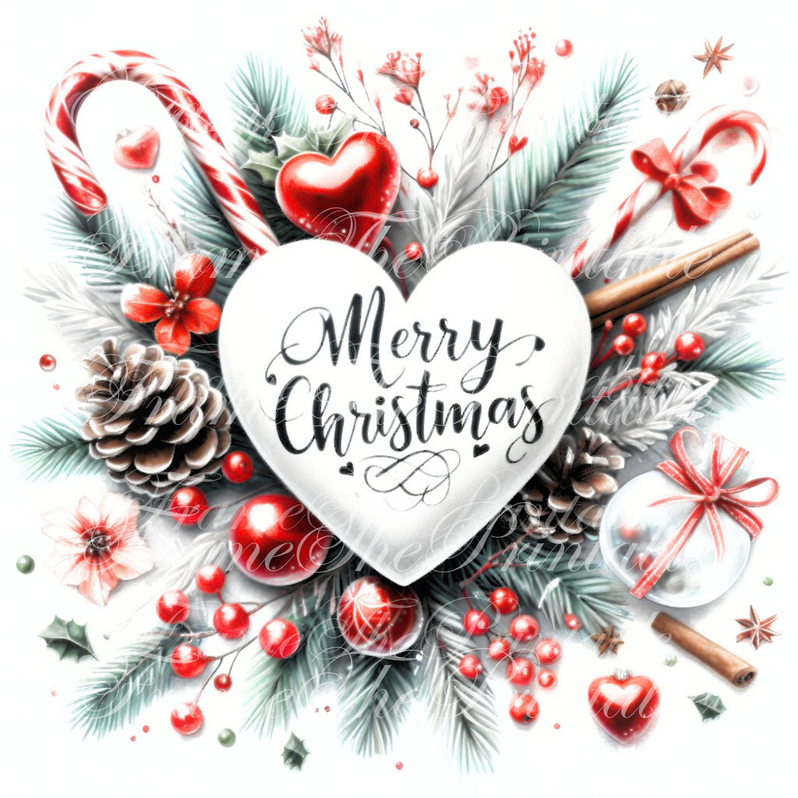 Christmas Hearts Clipart, 18 JPG Images for Cards Making Invitations ...