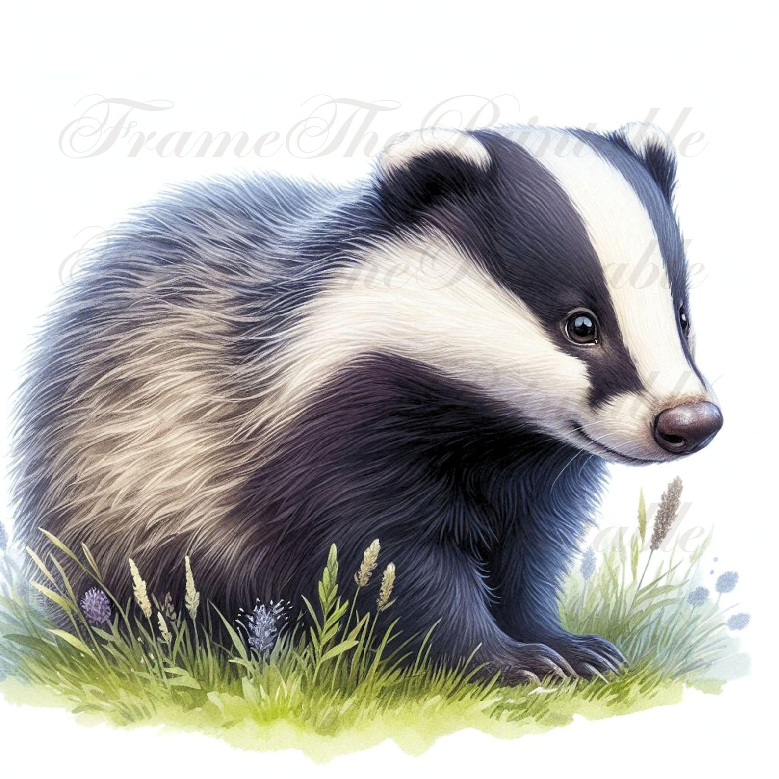 12 Realistic Badger in a Grass Clipart, Whimsical Wild Animals Art ...