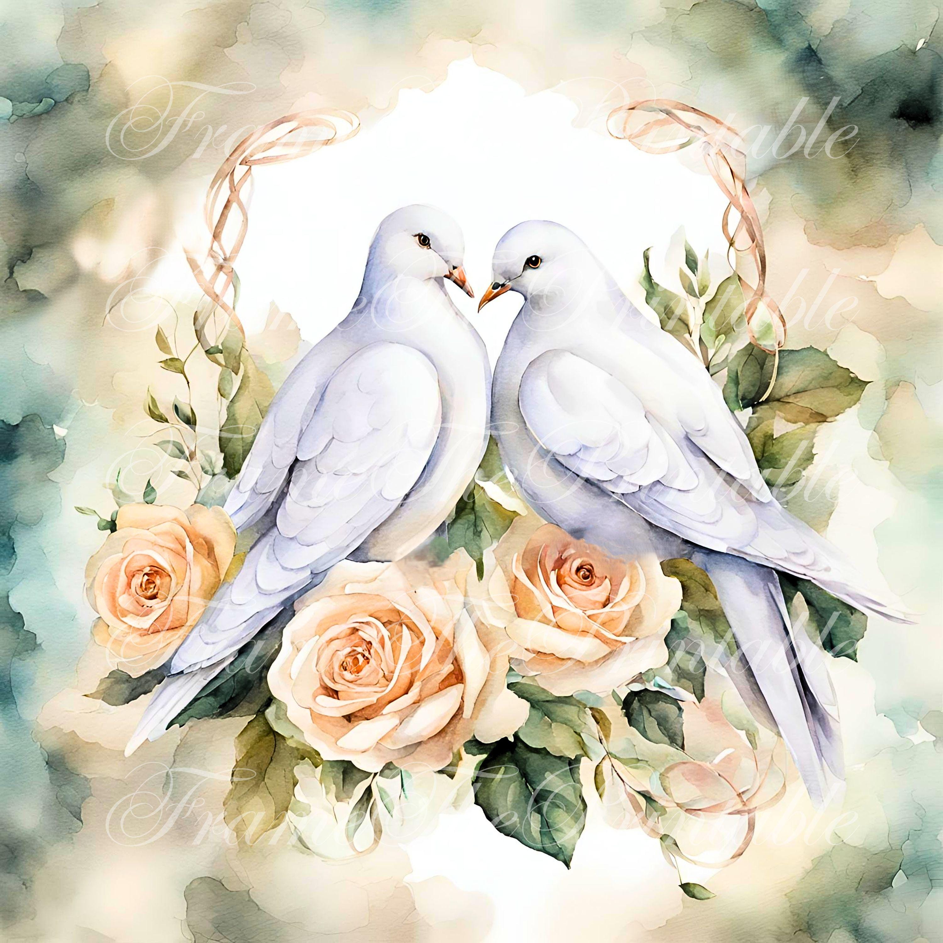 Wedding Dove Clipart Bundle PNG, 13 White Doves With Roses, Romantic ...