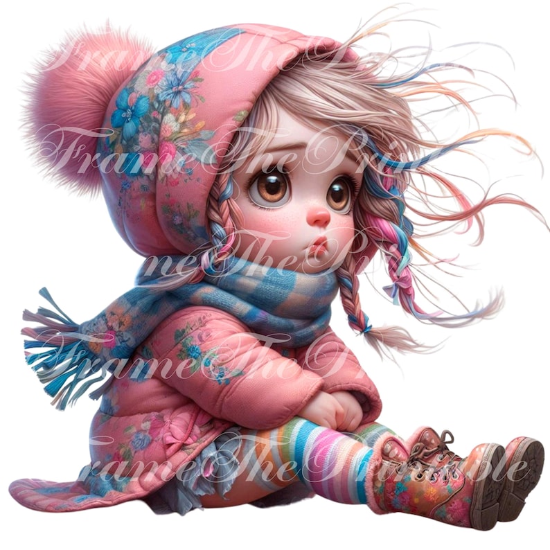 Cute Girl Clipart Set, Whimsical Adorable Doll Illustrations for Cards ...